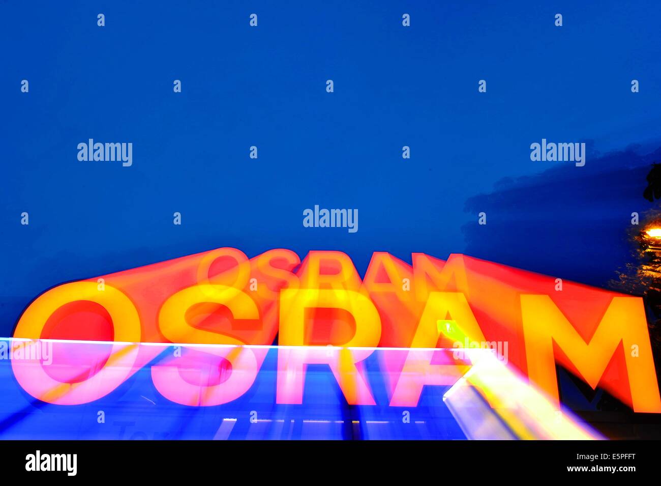 Berlin, Germany. 04th Aug, 2014. The lettering 'OSRAM' shines bright on ...