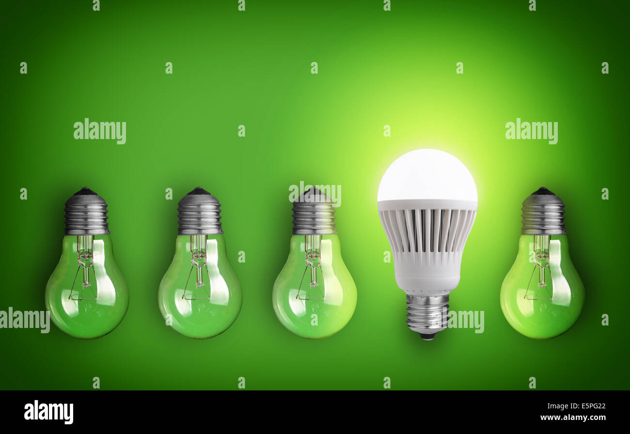 Idea concept with row of light bulbs Stock Photo - Alamy