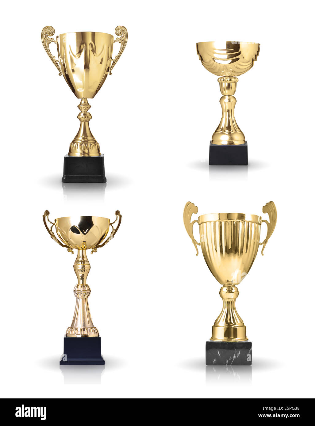 Set of different kind of golden trophies. Isolated on white background ...