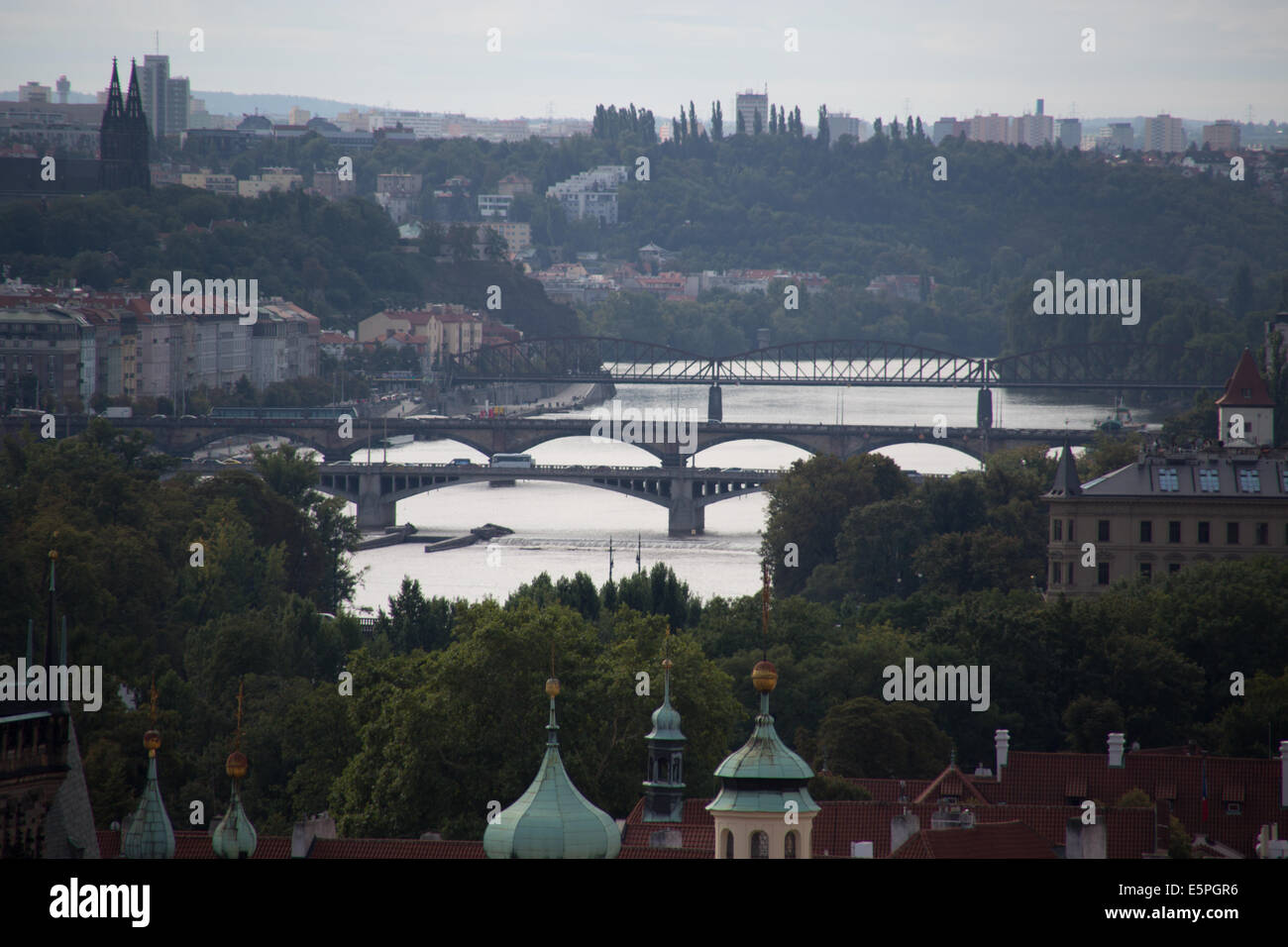 Looking out ove the bridges of Prague from Prague castle Stock Photo ...