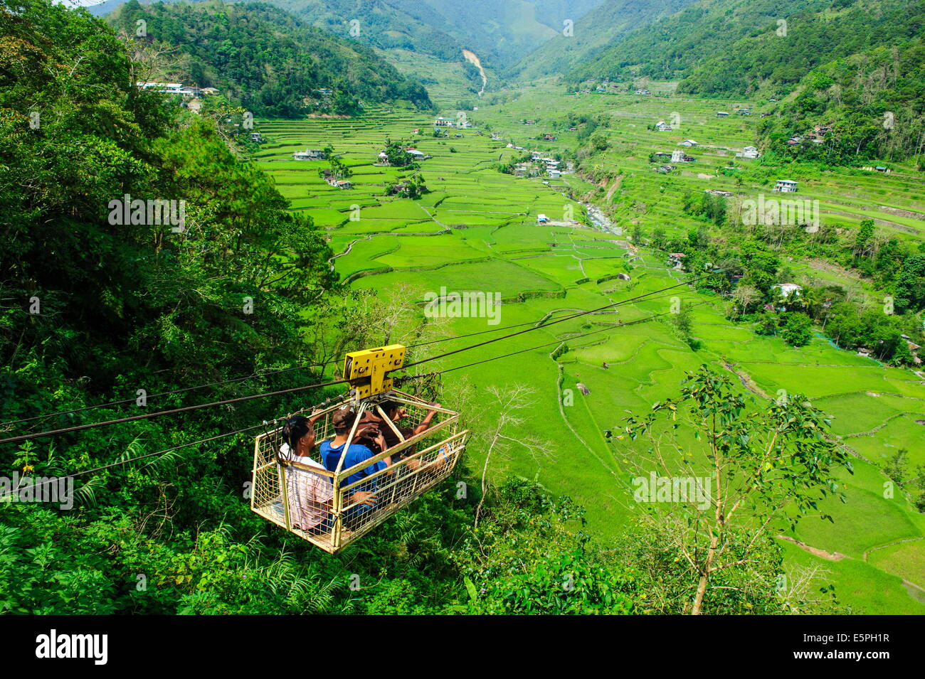 Cargo lift transporting people across the Hapao rice terraces, Banaue ...