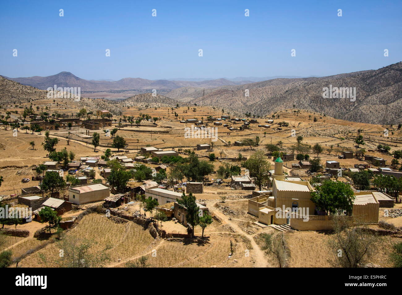 View over a little village along the road from Massawa to Asmara, Eritrea, Africa Stock Photo ...