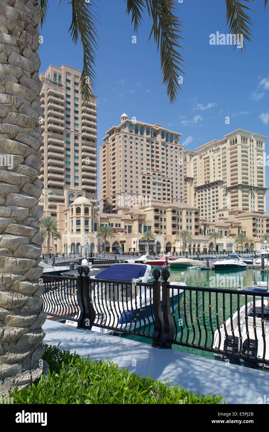 Harbour and architecture, The Pearl, Doha, Qatar, Middle East Stock ...