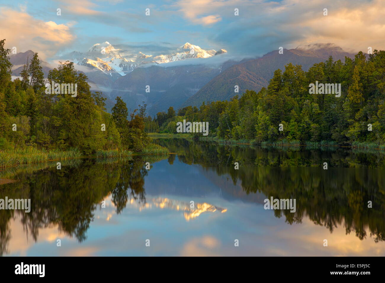 Lake Matheson with Mount Cook and Mount Tasman, West Coast, South ...