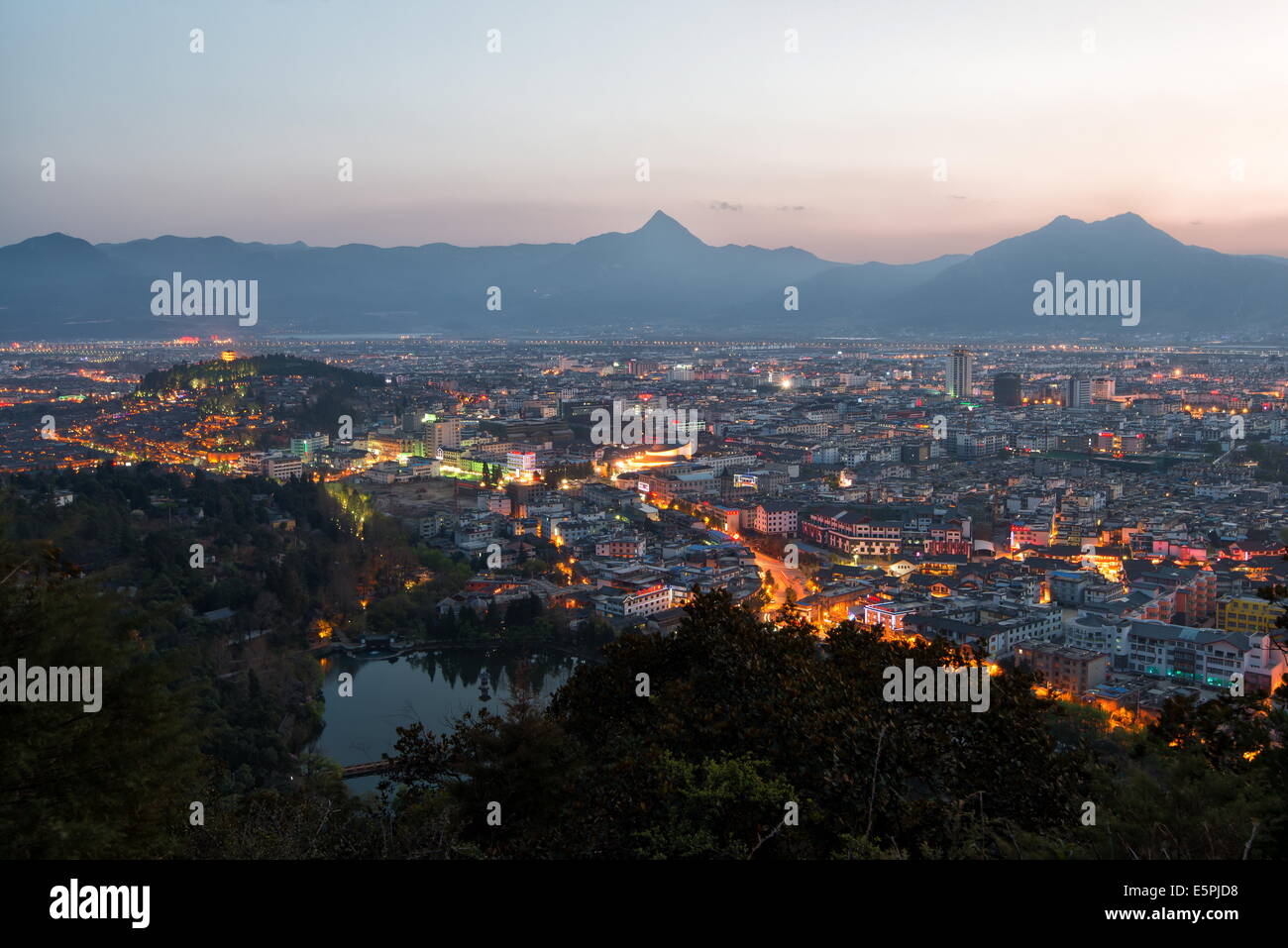 Cityscape of Lijiang, with Jade Spring Park, Lion Hill and surrounding ...