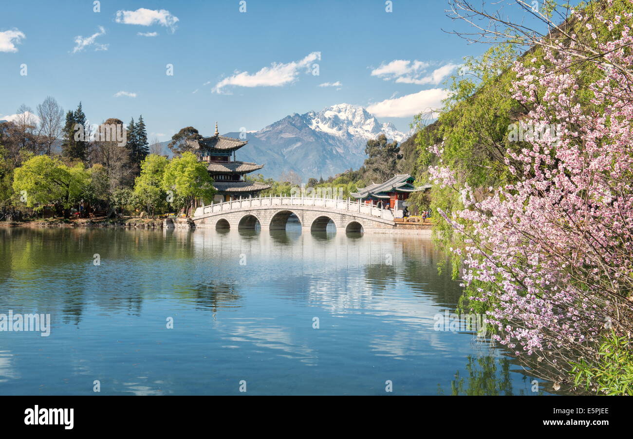 Moon Embracing Pavilion and Suocui Bridge at Black Dragon Pool in Jade ...
