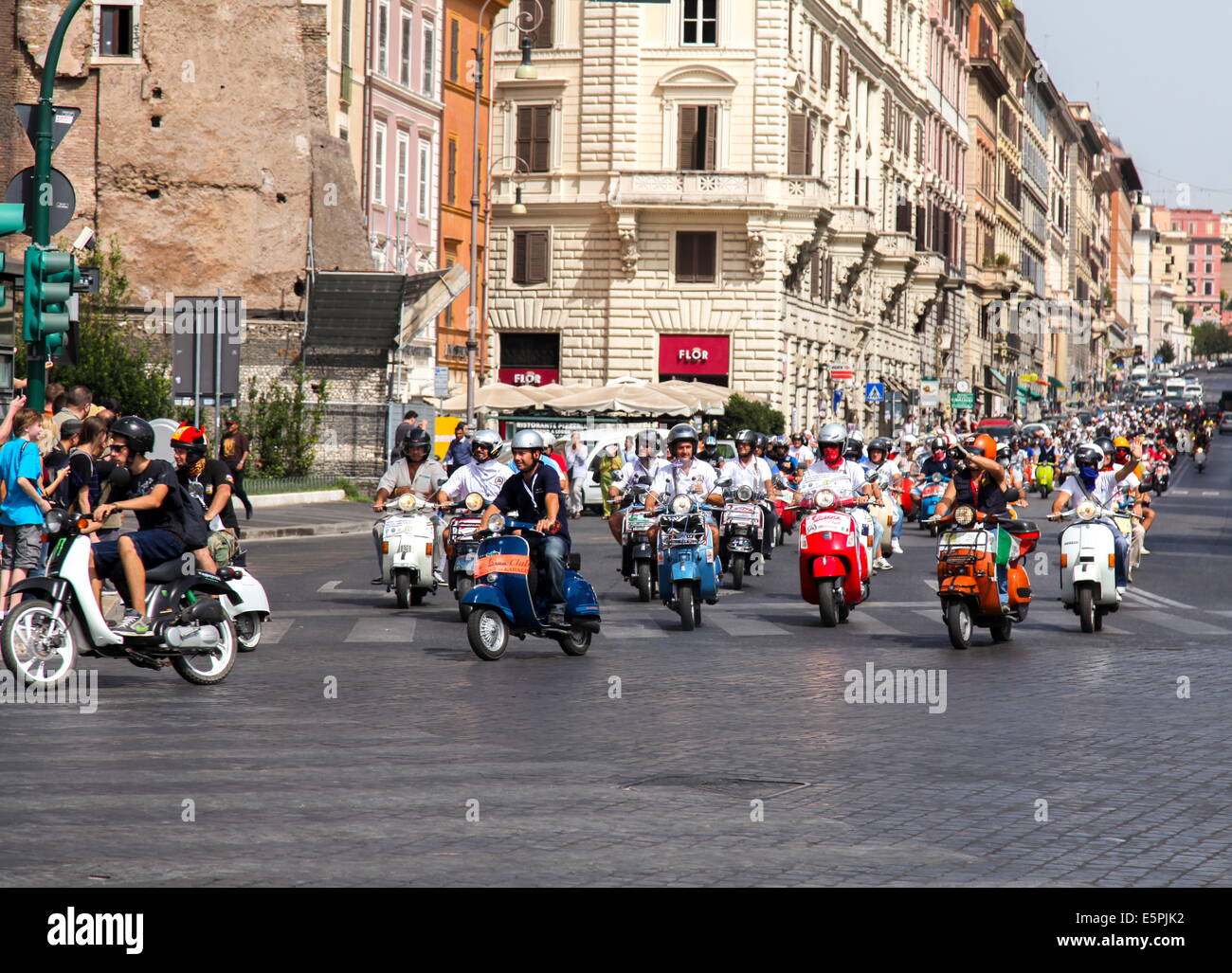 Old Vespa moped through the streets of Rome, Lazio, Italy, Europe Stock ...