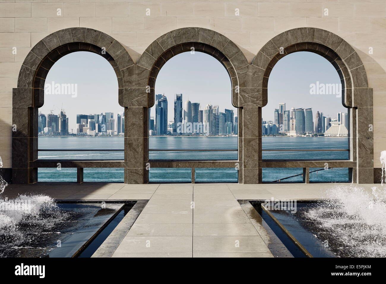 Downtown Doha with its impressive skyline of skyscrapers as seen from ...