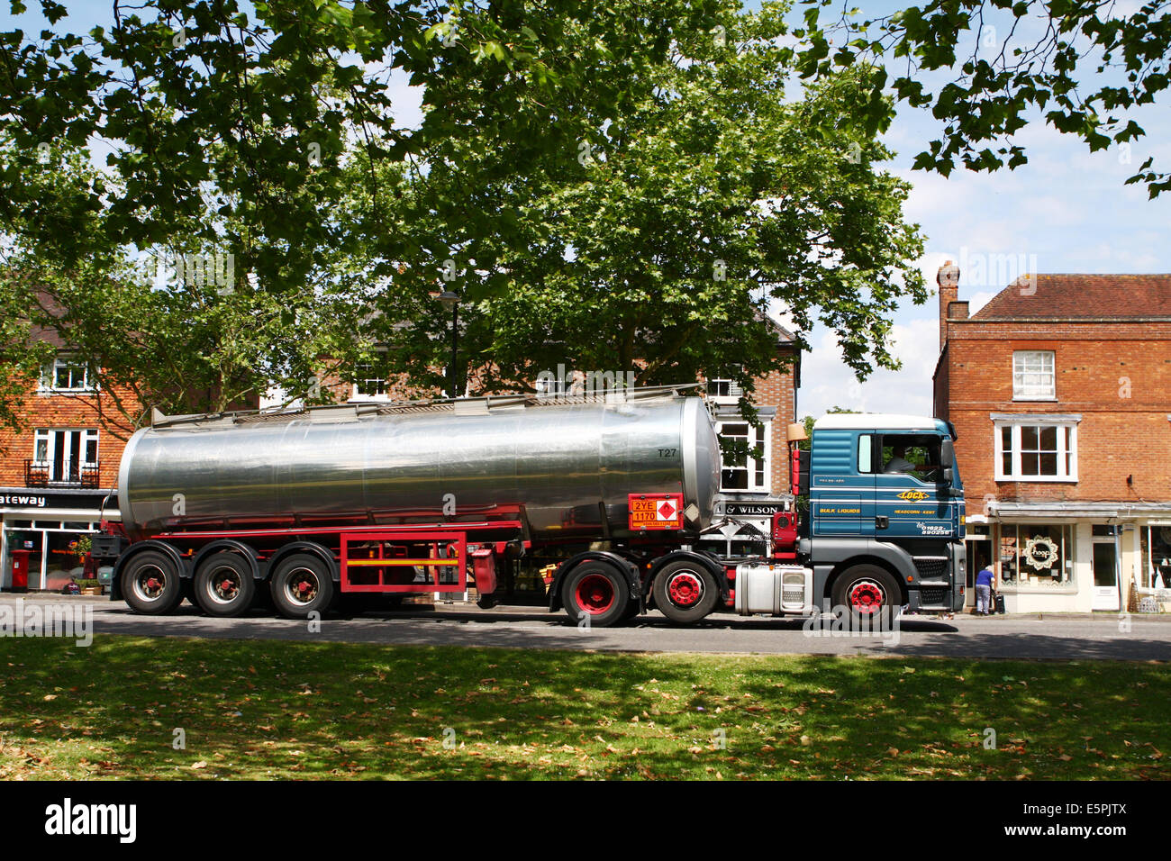 An articulated tanker traveling through the rural town of Tenterden ...
