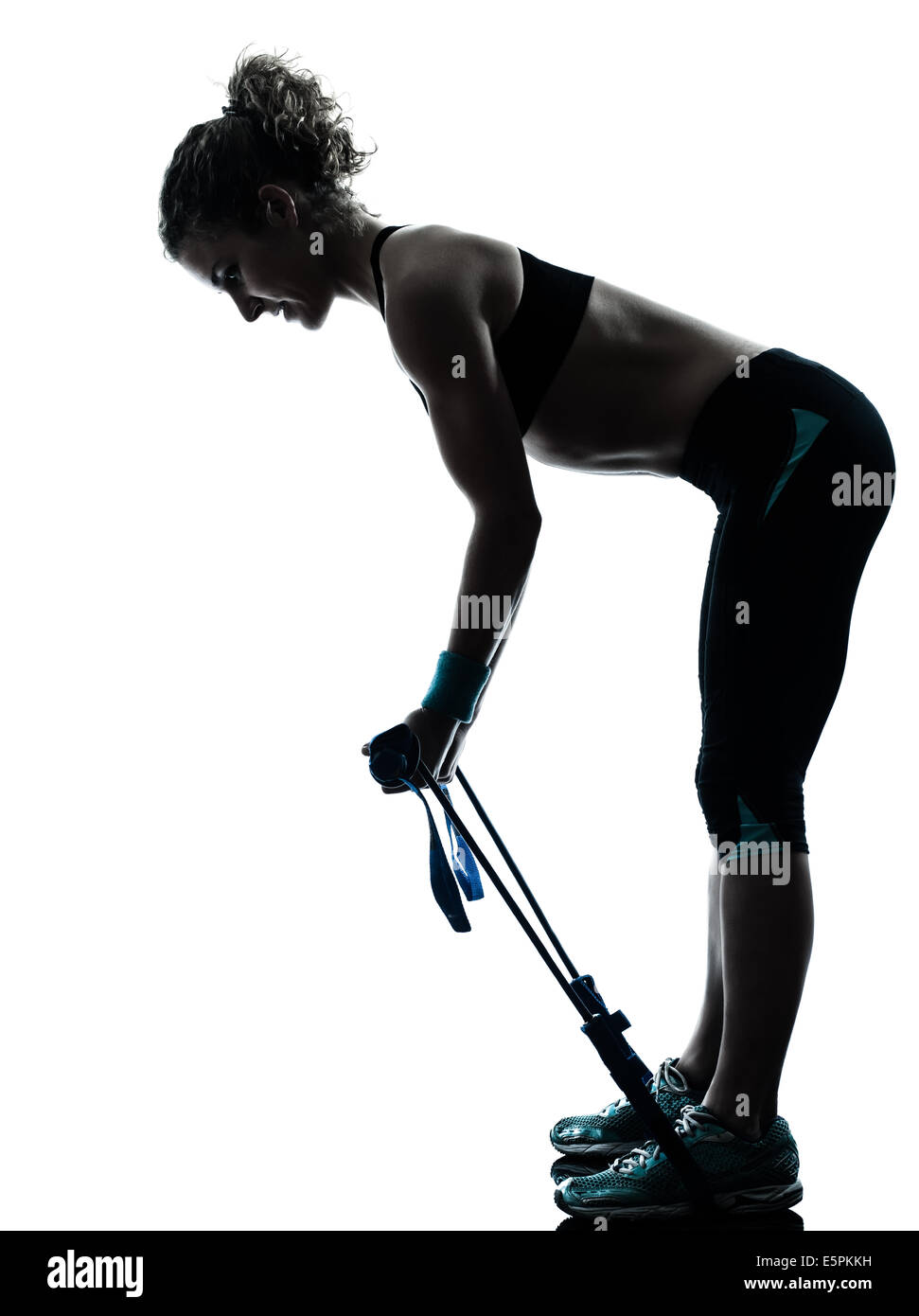 one caucasian woman exercising gymstick fitness workout posture in ...