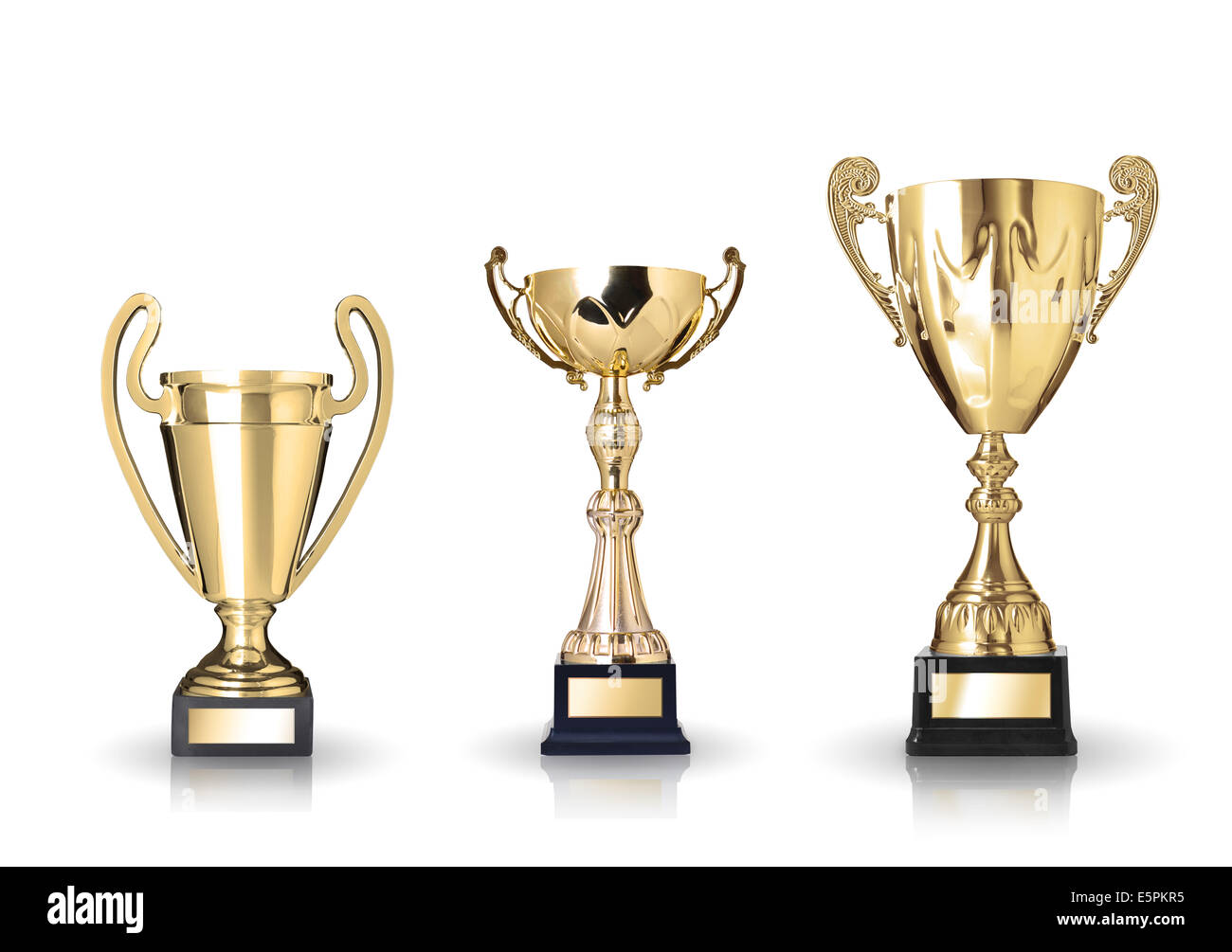 three different kind of golden trophies. Isolated on white background ...