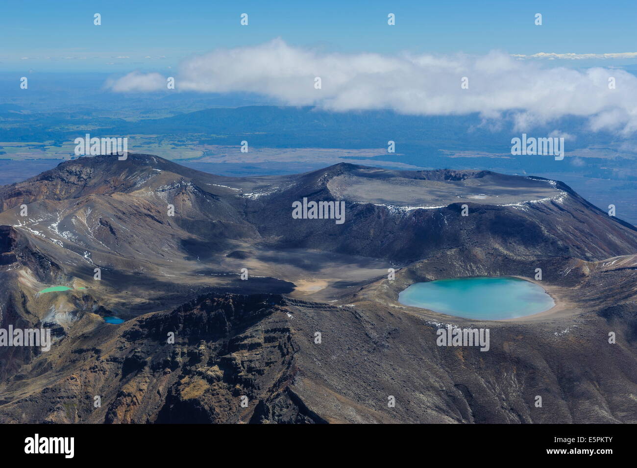Aerial of the colourful Tama Lakes in the Tongariro National Park ...