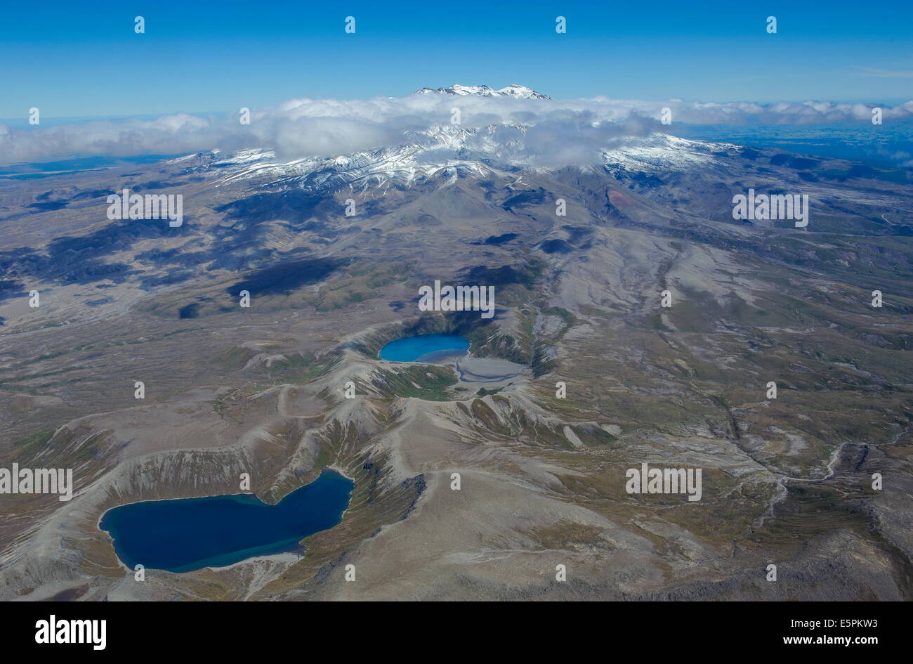 Aerial of the colourful Tama Lakes in the Tongariro National Park ...