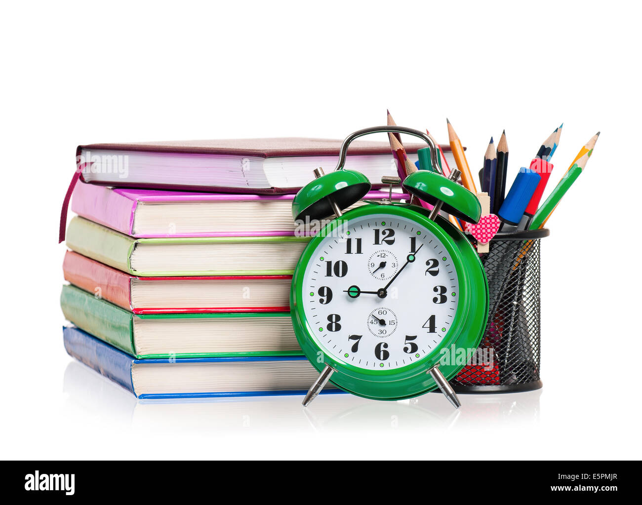 Clock and books Stock Photo - Alamy
