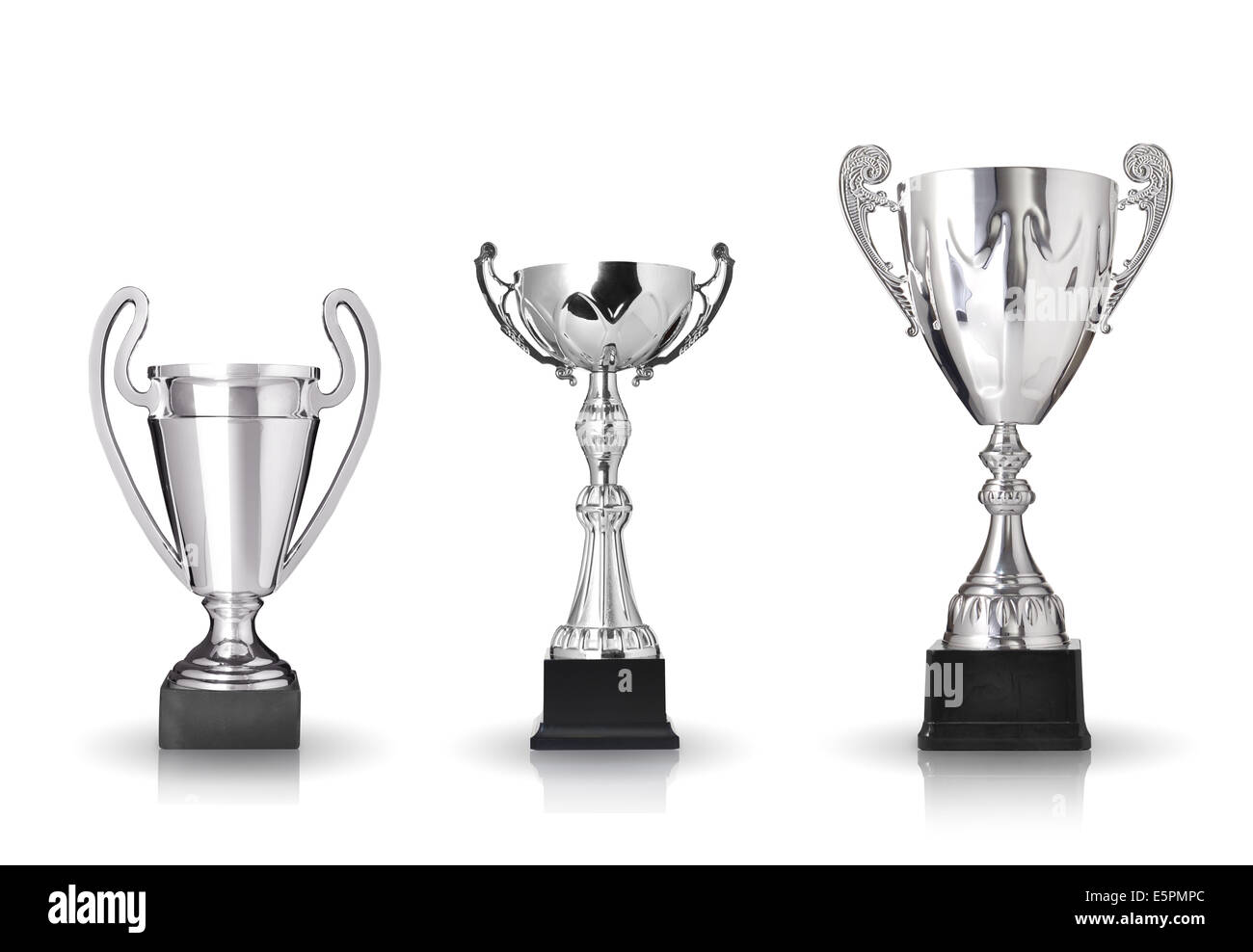 three different kind of silver trophies. Isolated on white background ...
