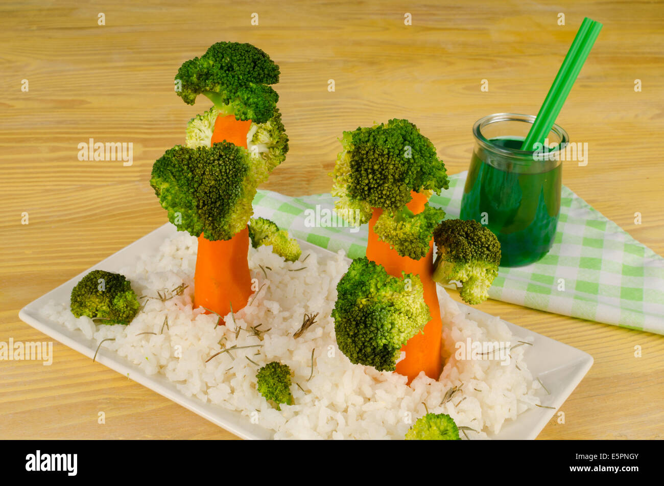 Healthy vegetables arranged as trees, creative kid food Stock Photo - Alamy