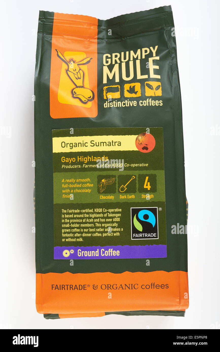 Grumpy Mule Organic Sumatra ground coffee Stock Photo - Alamy