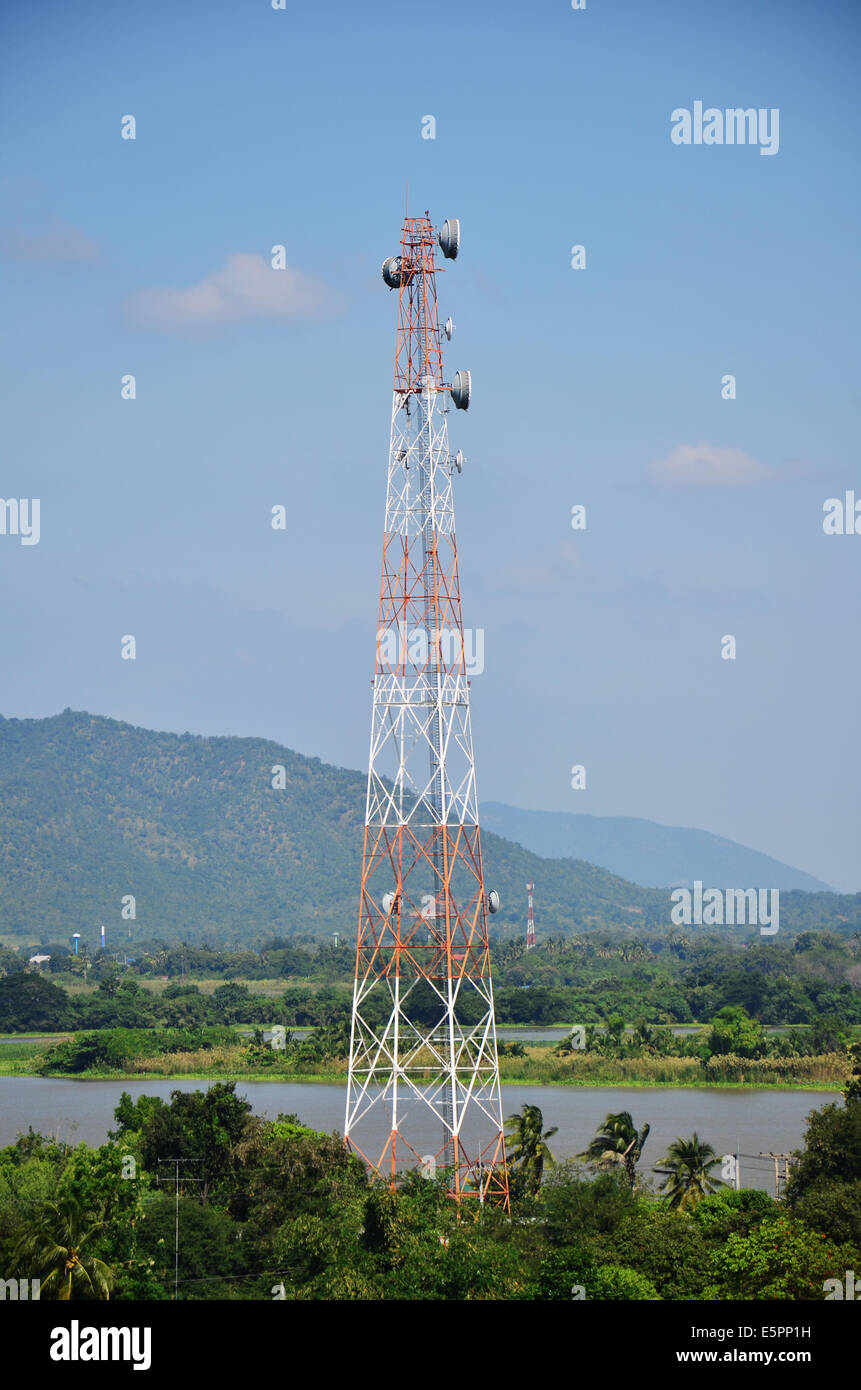 telecommunication Pole and View point of Kanchanaburi Thailand Stock ...
