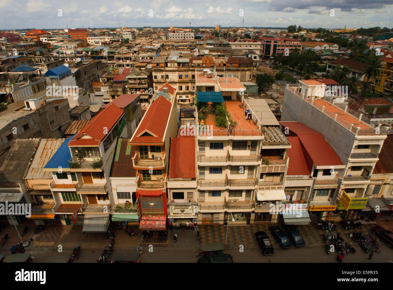 Aerial view of the buildings in the capital of Cambodia: Phnom Penh ...
