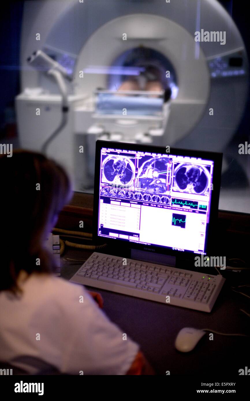 Lens Hospital, France, Patient undergoing MRI scan in the first high ...