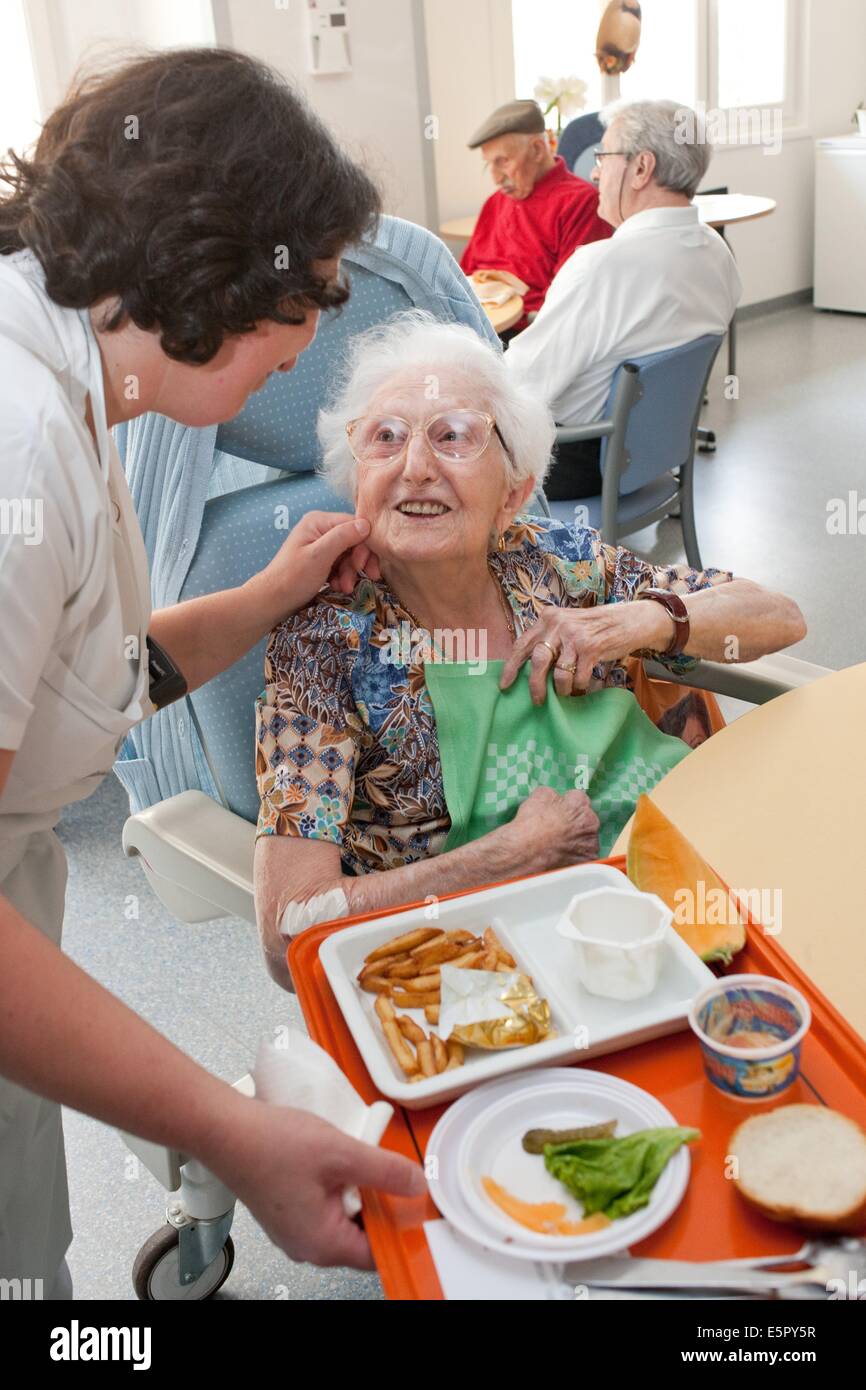 Dining room in retirement home (residential home for dependent elderly ...