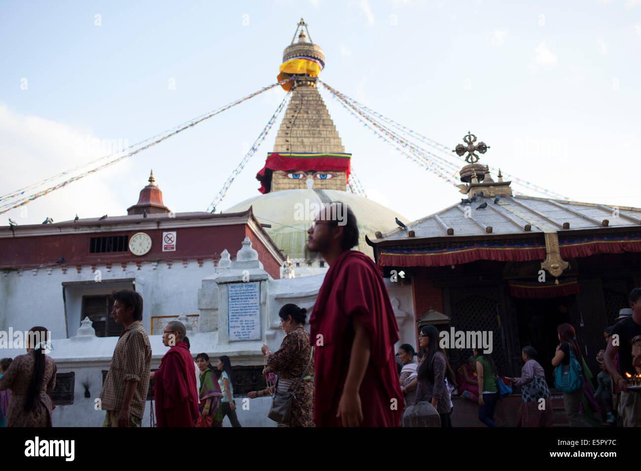 The Buddhist stupa of Boudhanath dominates the skyline. The ancient ...