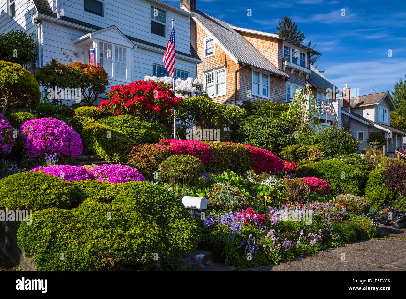 A home with a rhododendron and azalea garden in Astoria, Oregon, USA ...