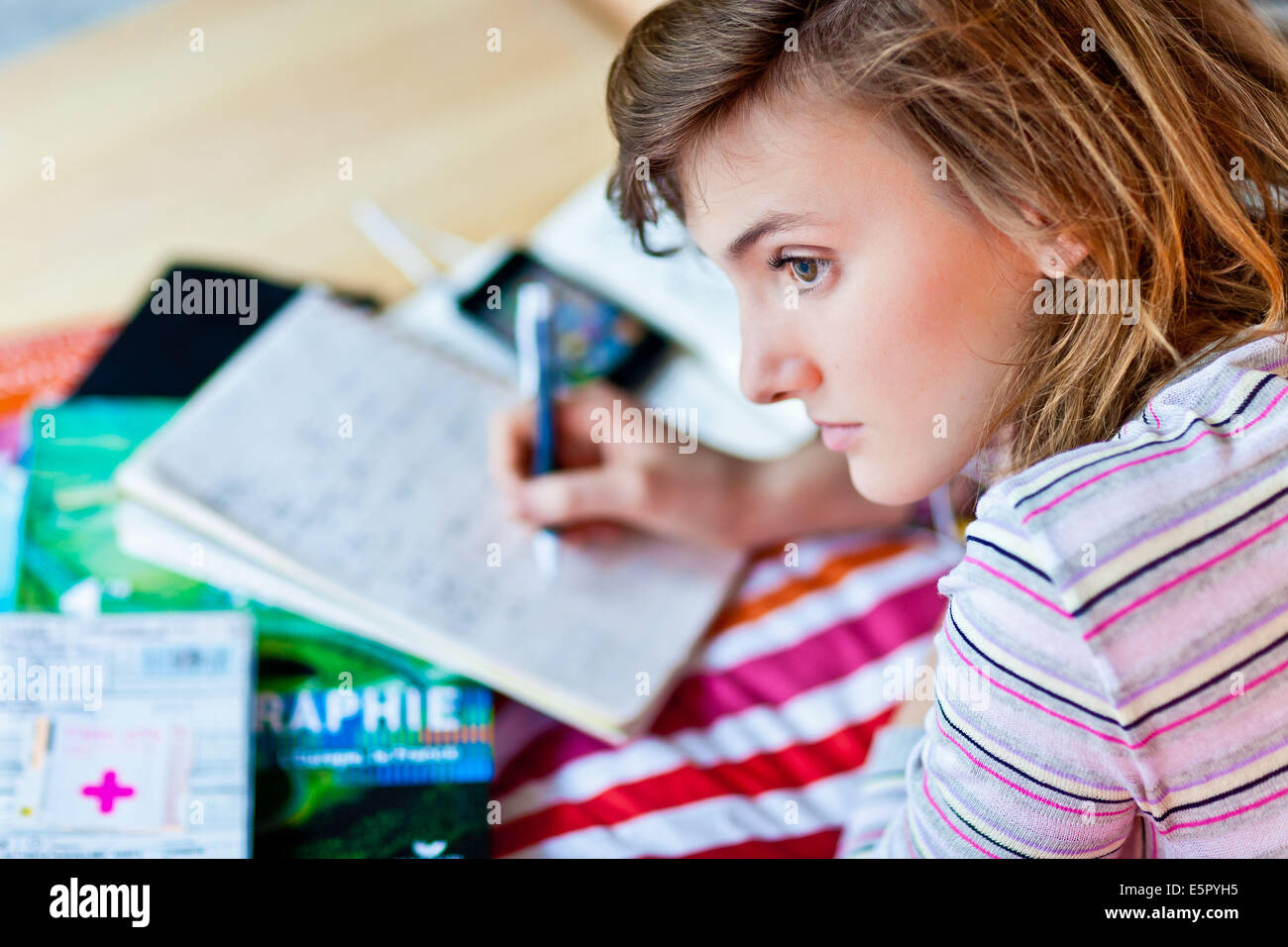 Teenage girl revising exams Stock Photo - Alamy
