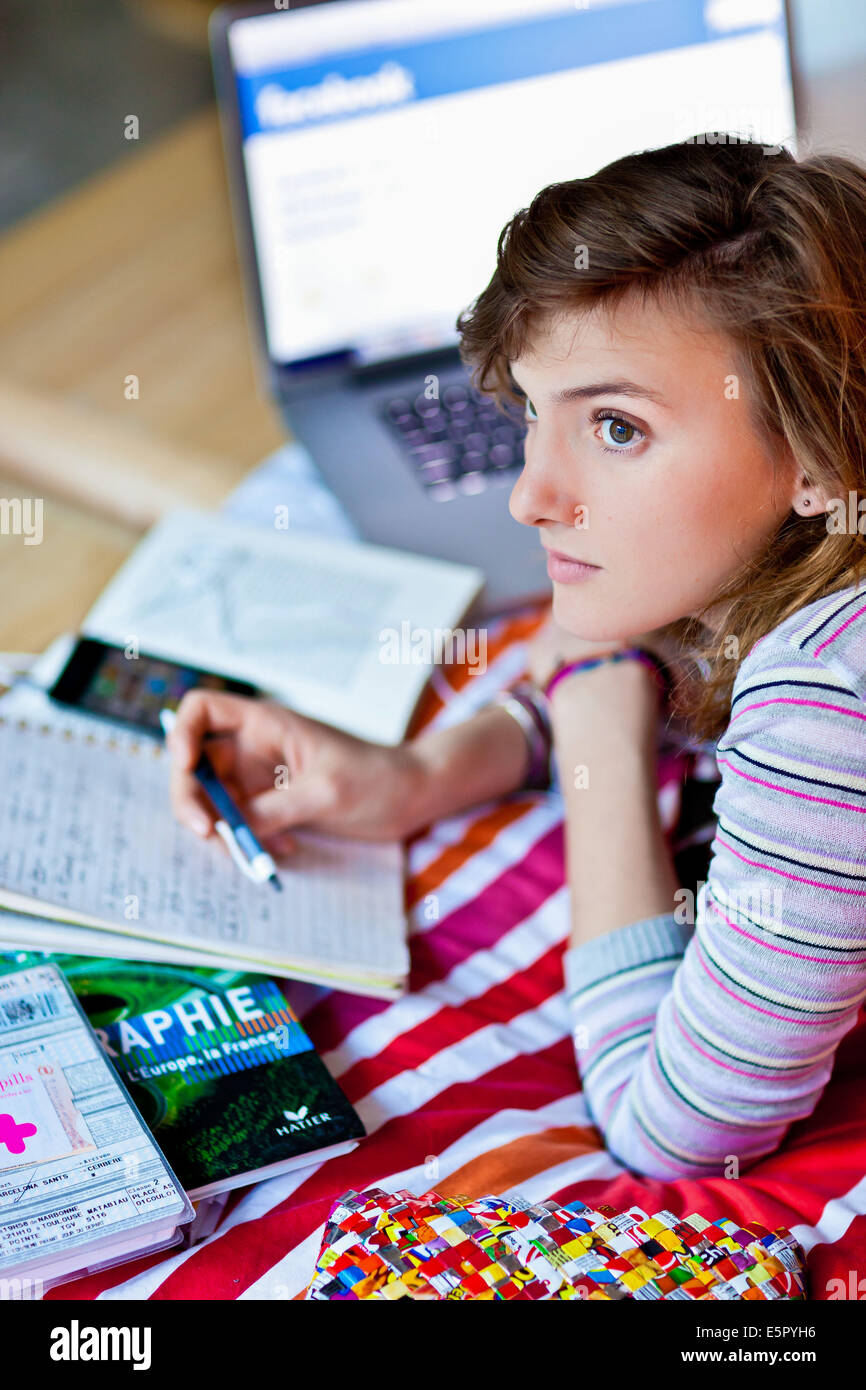 Teenage girl revising exams Stock Photo - Alamy