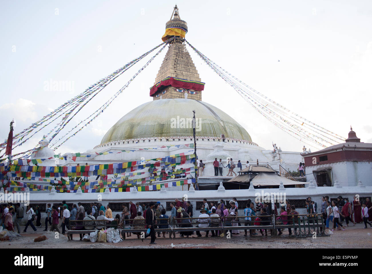 The Buddhist stupa of Boudhanath dominates the skyline. The ancient ...