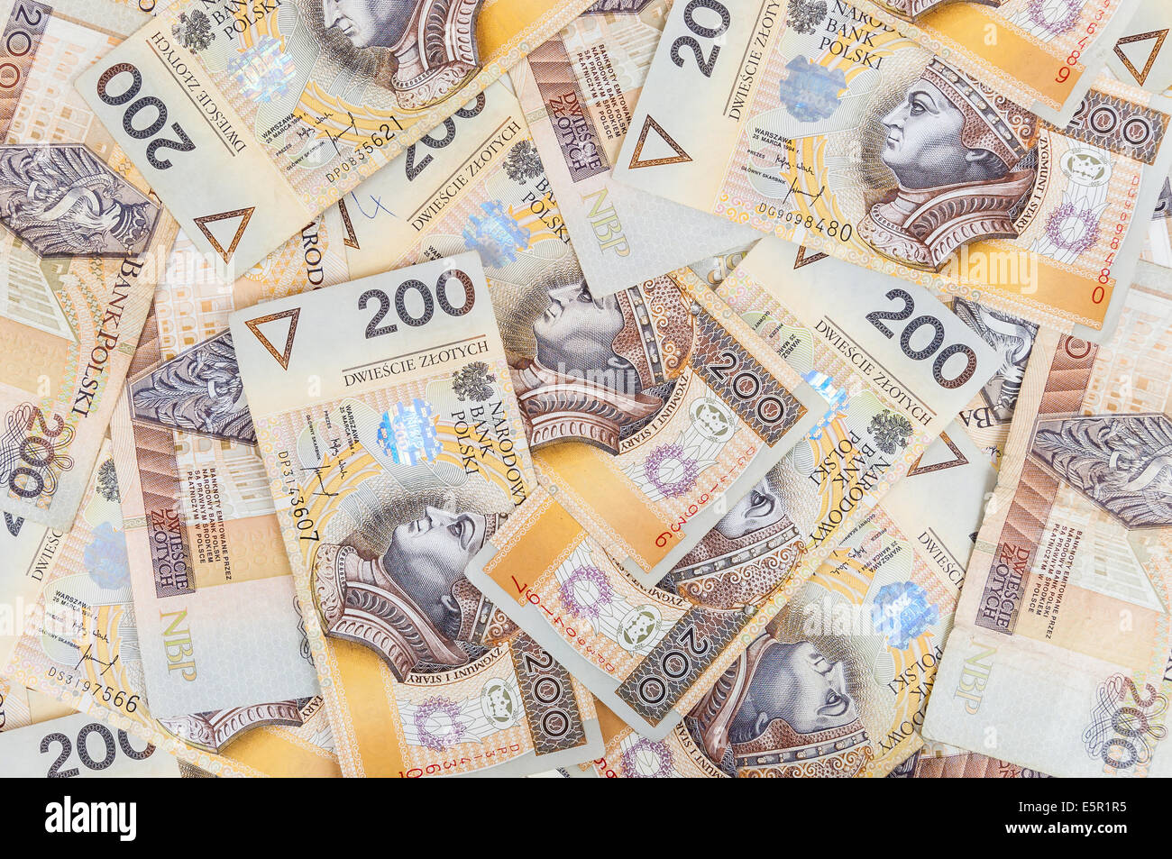 Background of 200 PLN - polish zloty banknotes Stock Photo - Alamy
