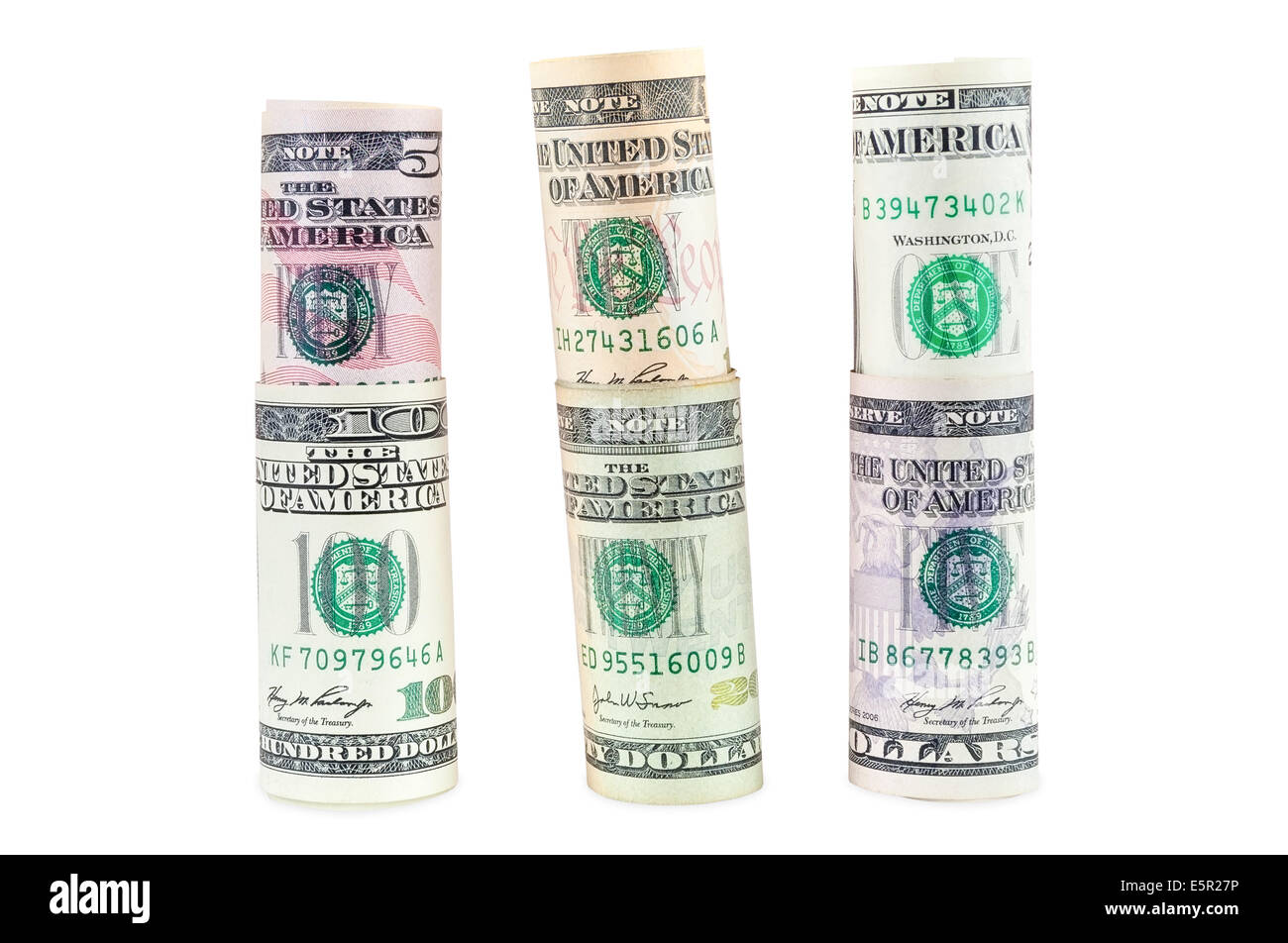 Rolled dollar banknotes isolated on white background with clipping path ...
