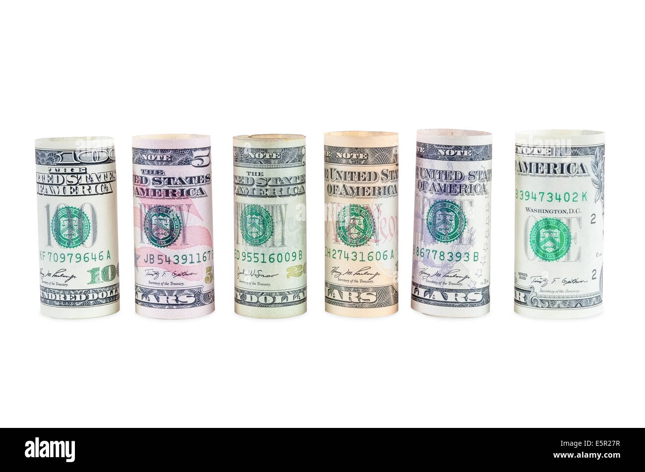 Rolled dollar banknotes isolated on white background with clipping path ...