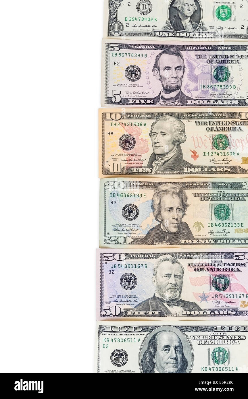 Set of dollar banknotes on white background on white background with ...