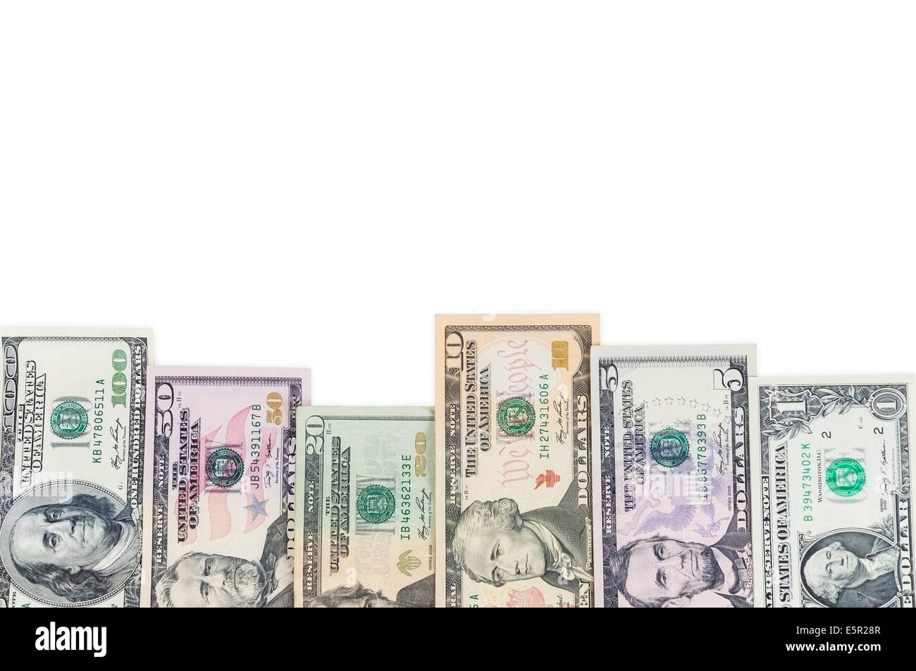 Set of dollar banknotes on white background on white background with ...