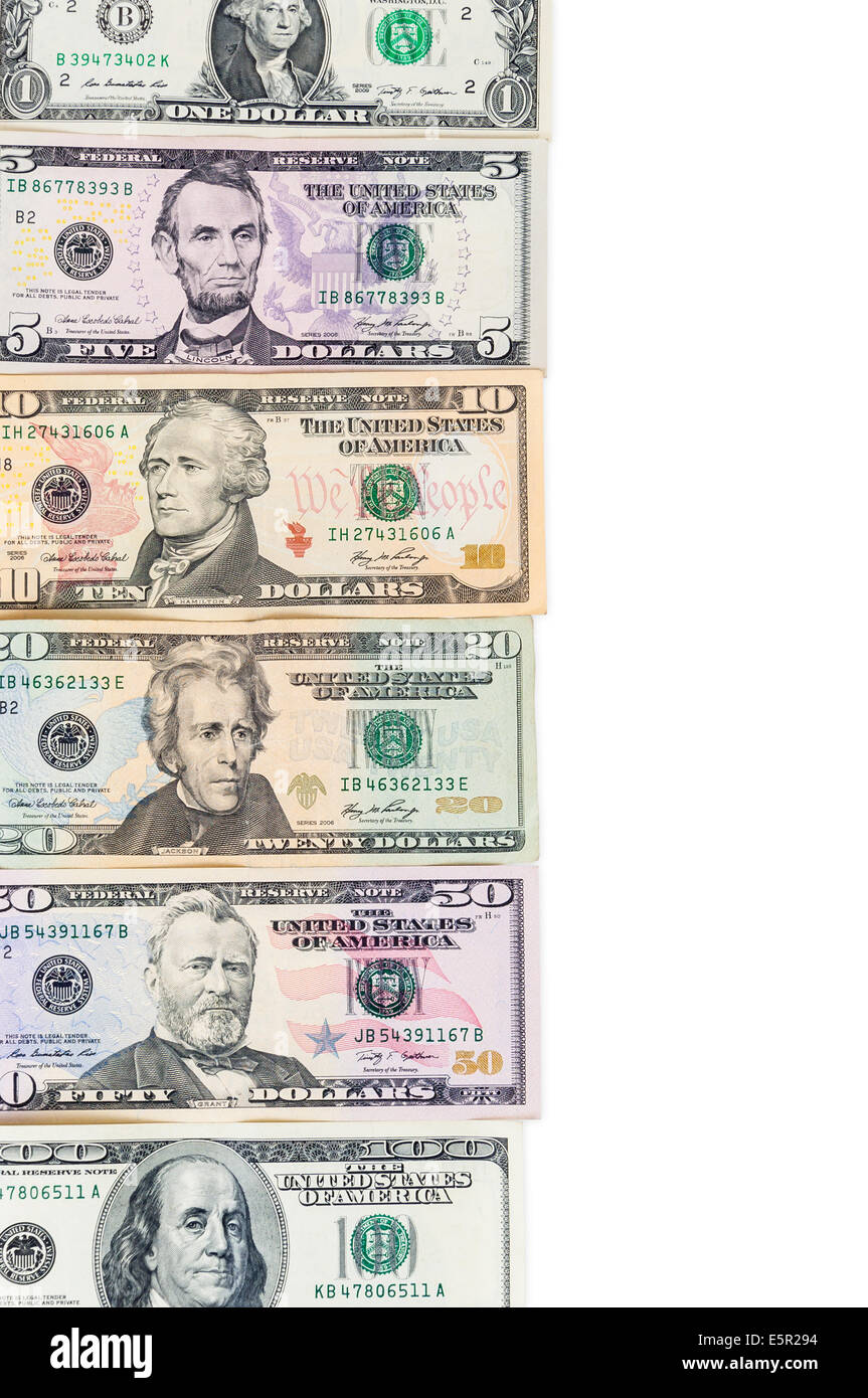 Set of dollar banknotes on white background on white background with ...