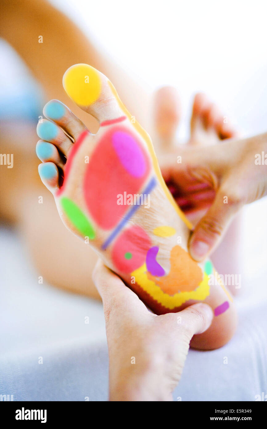 Foot reflexology, Trigger areas of the sole of the foot used Stock ...