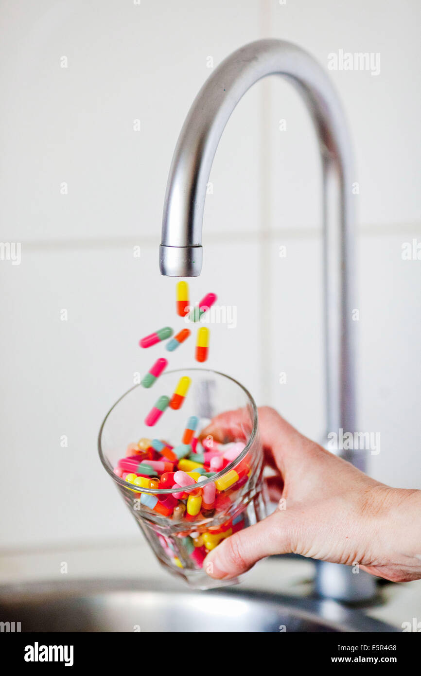 Conceptual image about water pollution by drugs Stock Photo - Alamy