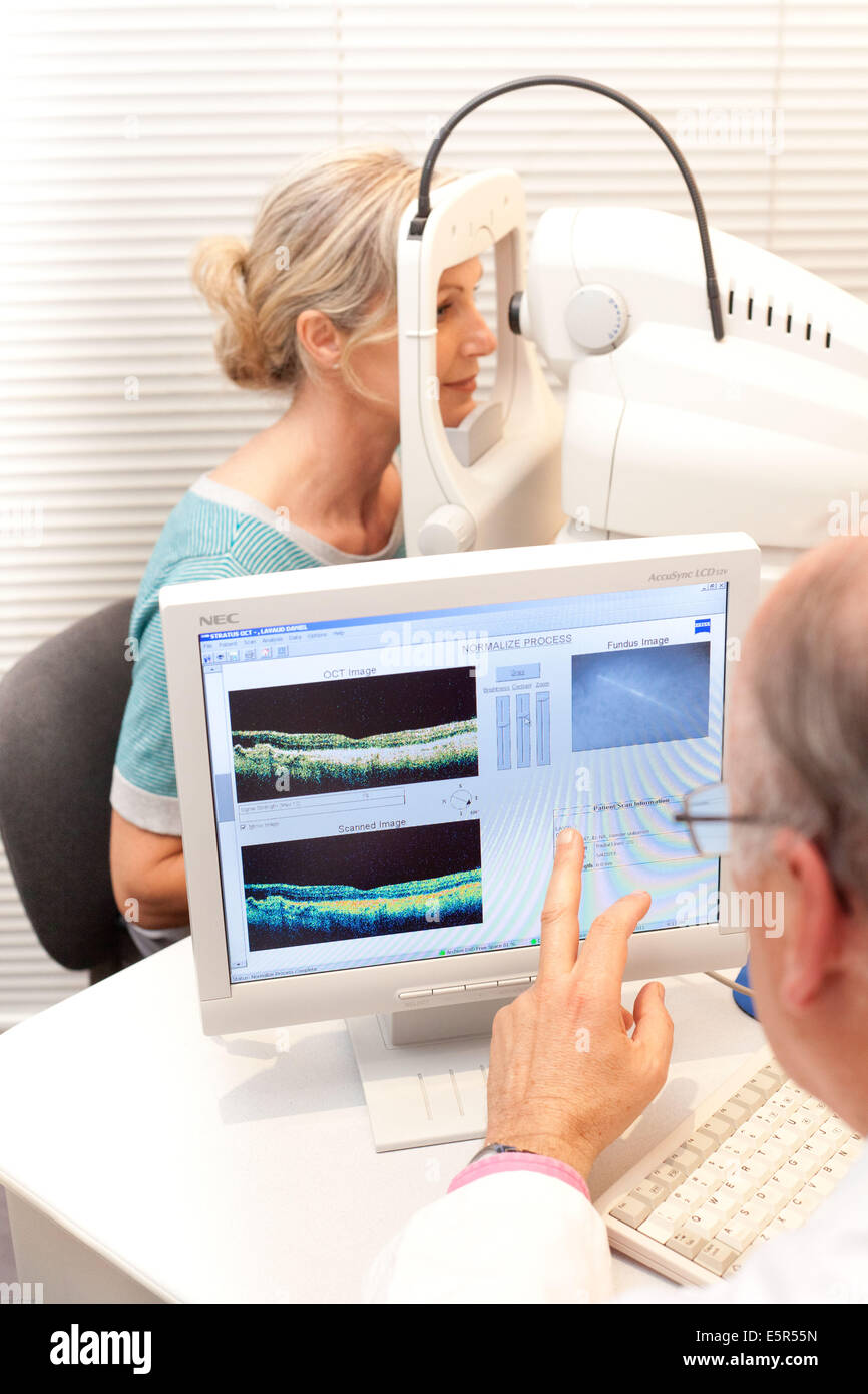 O.C.T (Optical Coherence Tomography) scan of section through the retina ...
