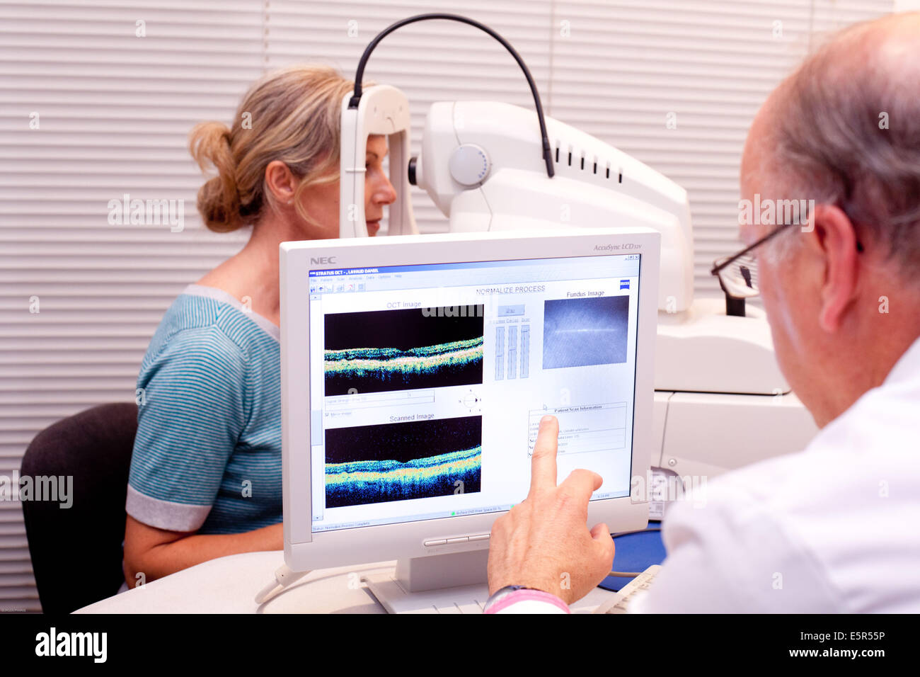 O.C.T (Optical Coherence Tomography) scan of section through the retina ...