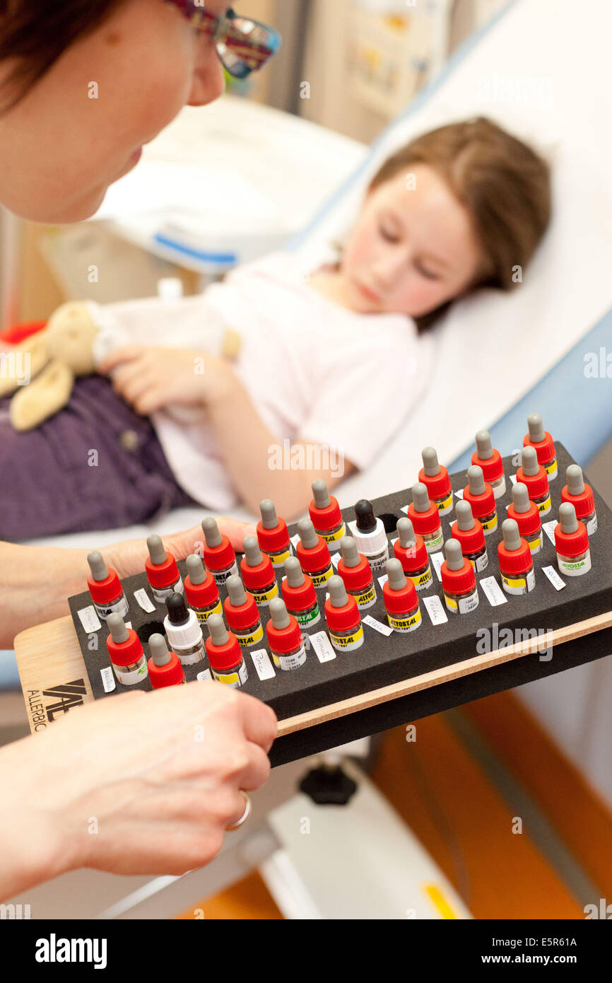 Child undergoing skin prick test for allergens screening, Limoges ...
