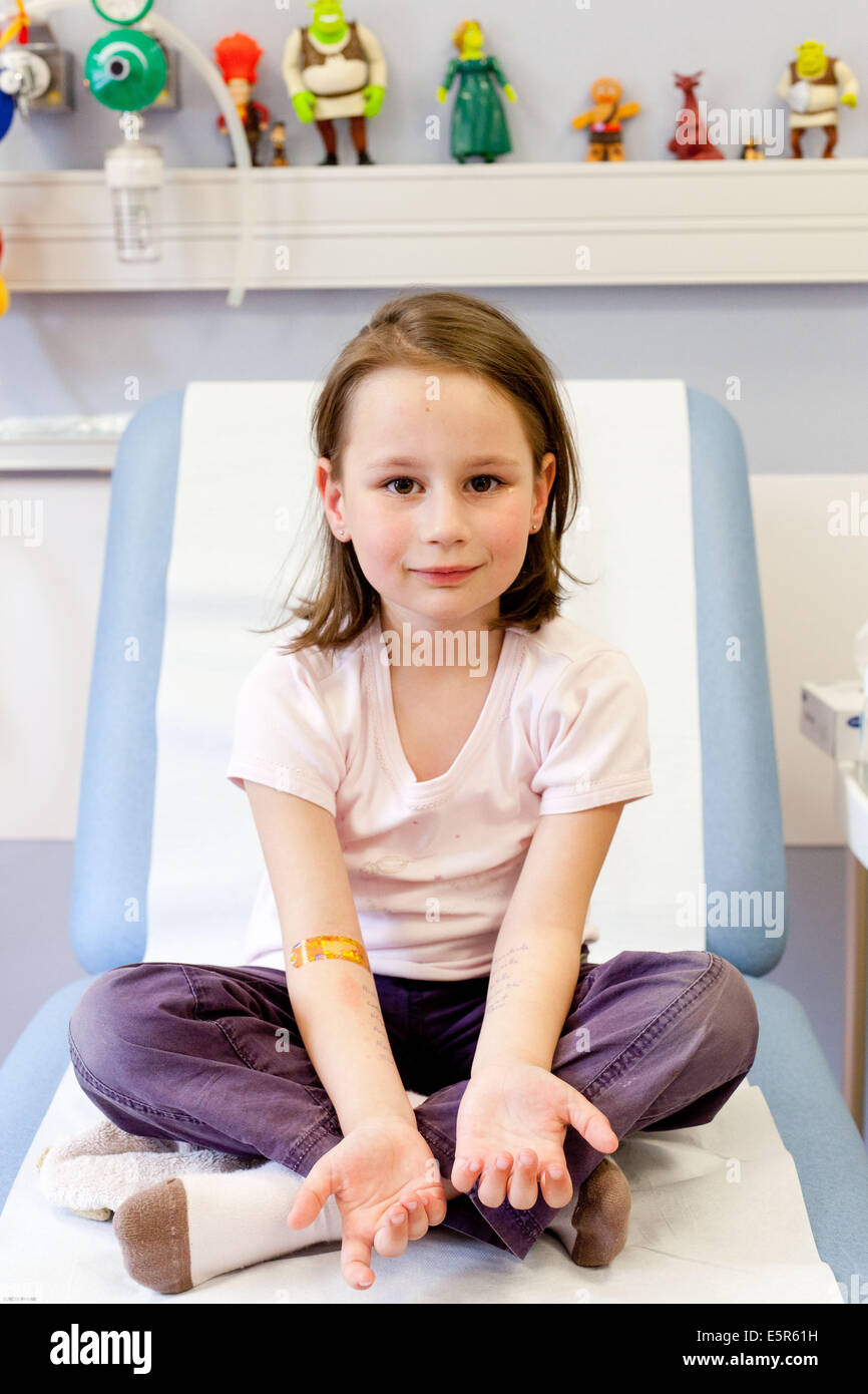 Child undergoing skin prick test for allergens screening, Limoges ...