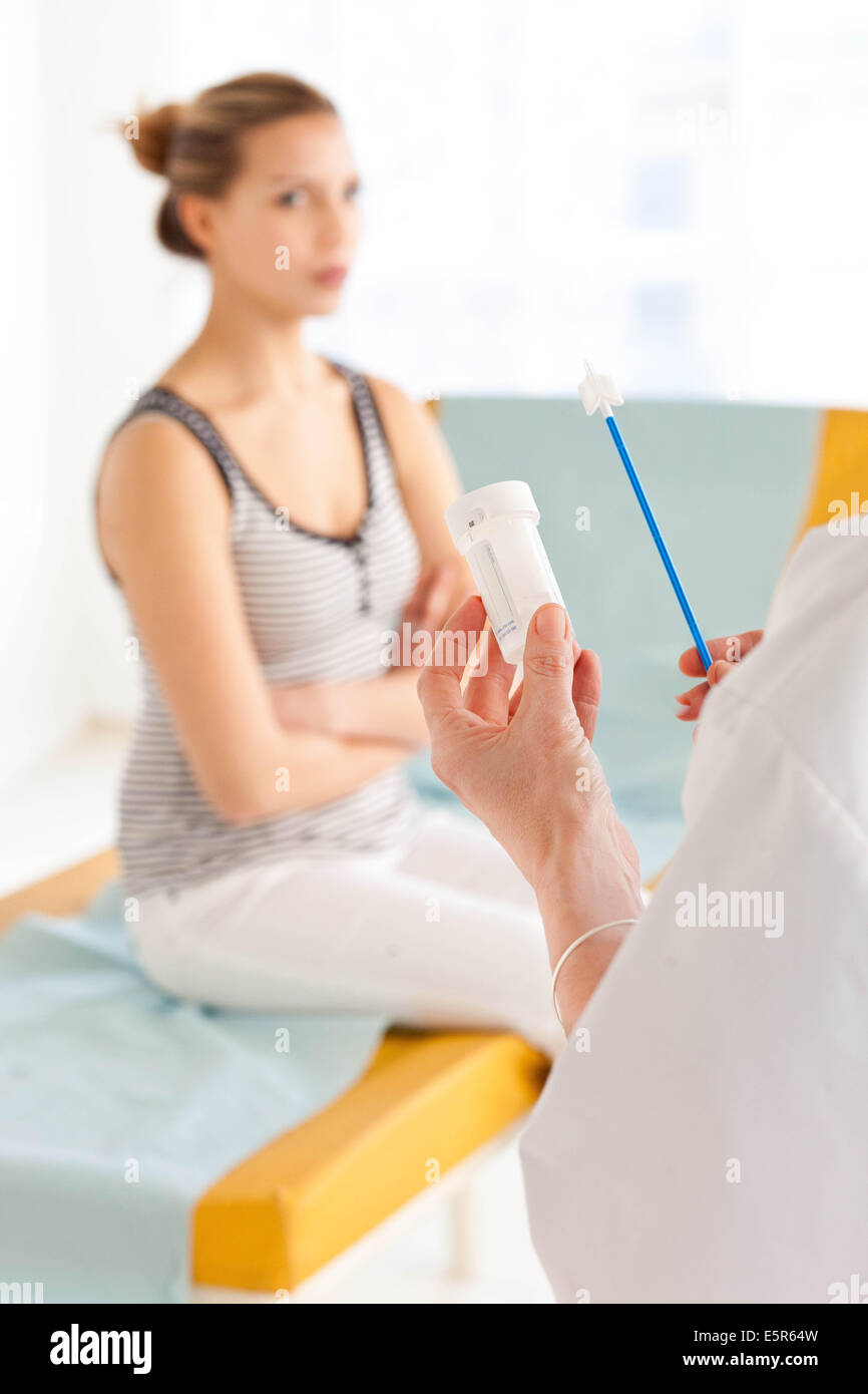 Gynecologist Performing A Cervical Smear Or Pap Test On A Teenage