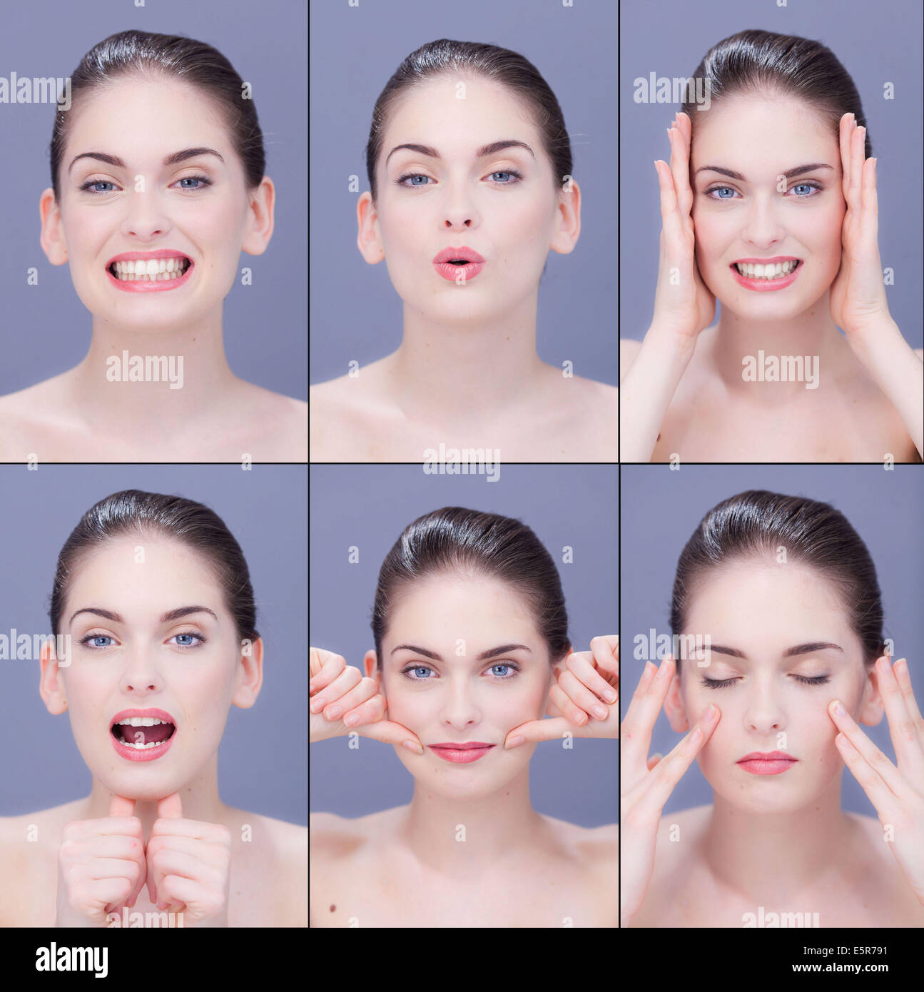 Woman practicing facial exercises Stock Photo - Alamy