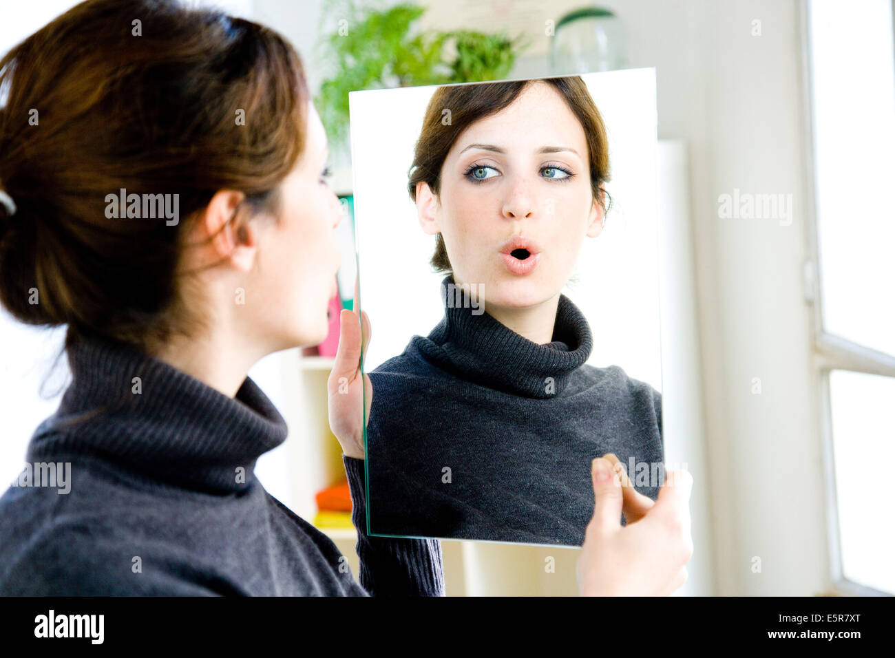 Treatment of stuttering , woman doing articulation and breathing ...