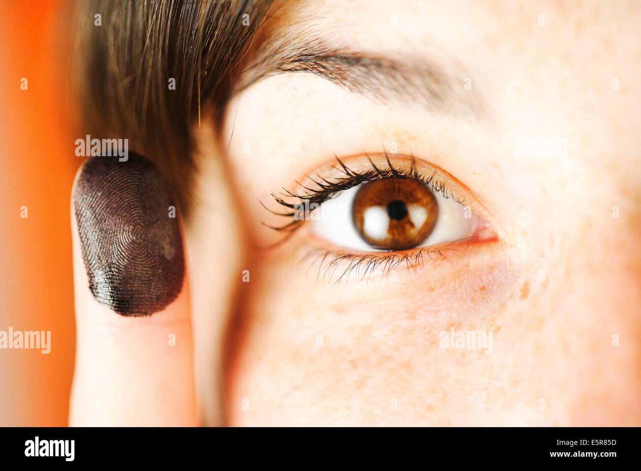 Woman with ink on fingers ( fingerprints Stock Photo - Alamy