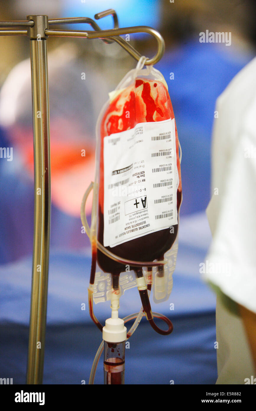 Blood bag used during surgical procedure Stock Photo - Alamy
