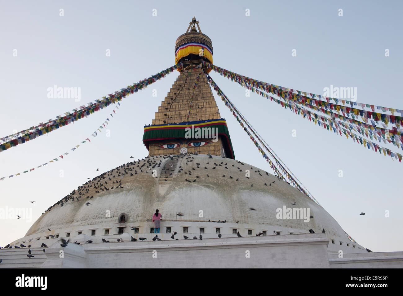 The Buddhist stupa of Boudhanath dominates the skyline. The ancient ...