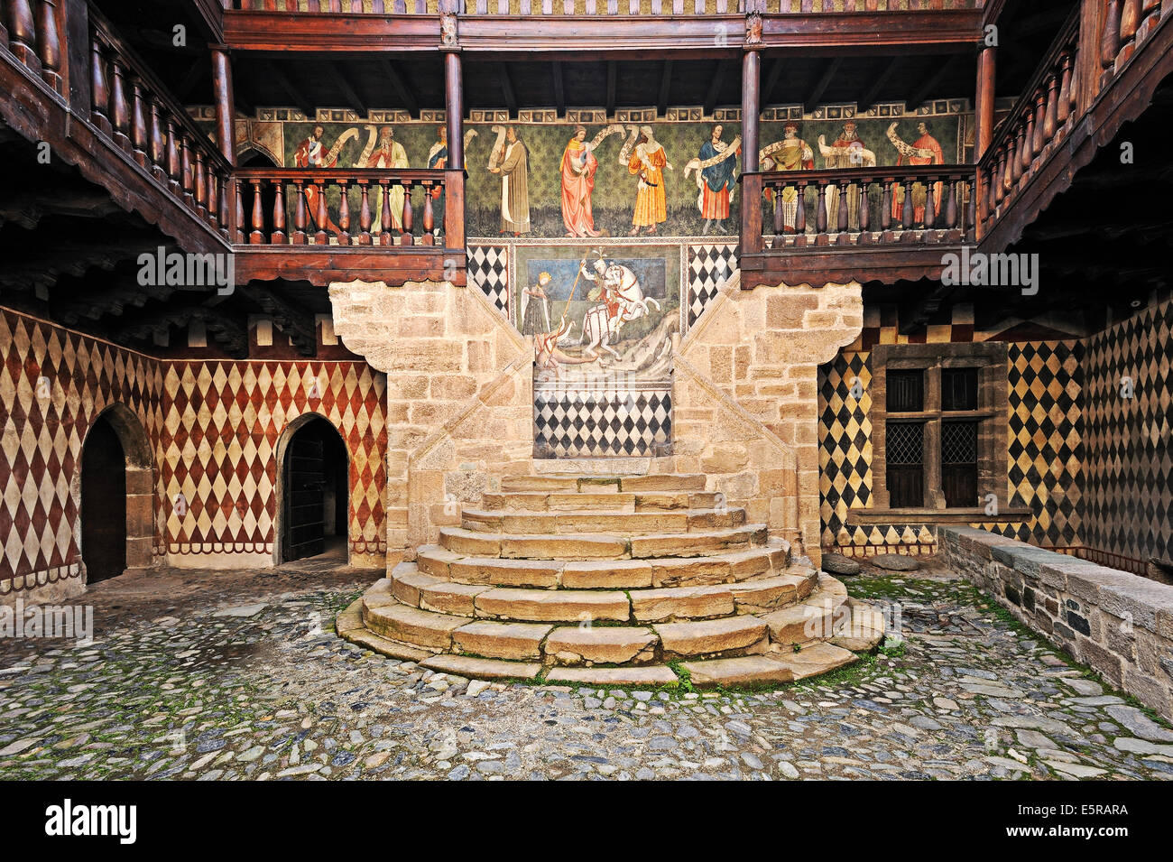 Valle d'Aosta Fenis Castle the courtyard Stock Photo - Alamy