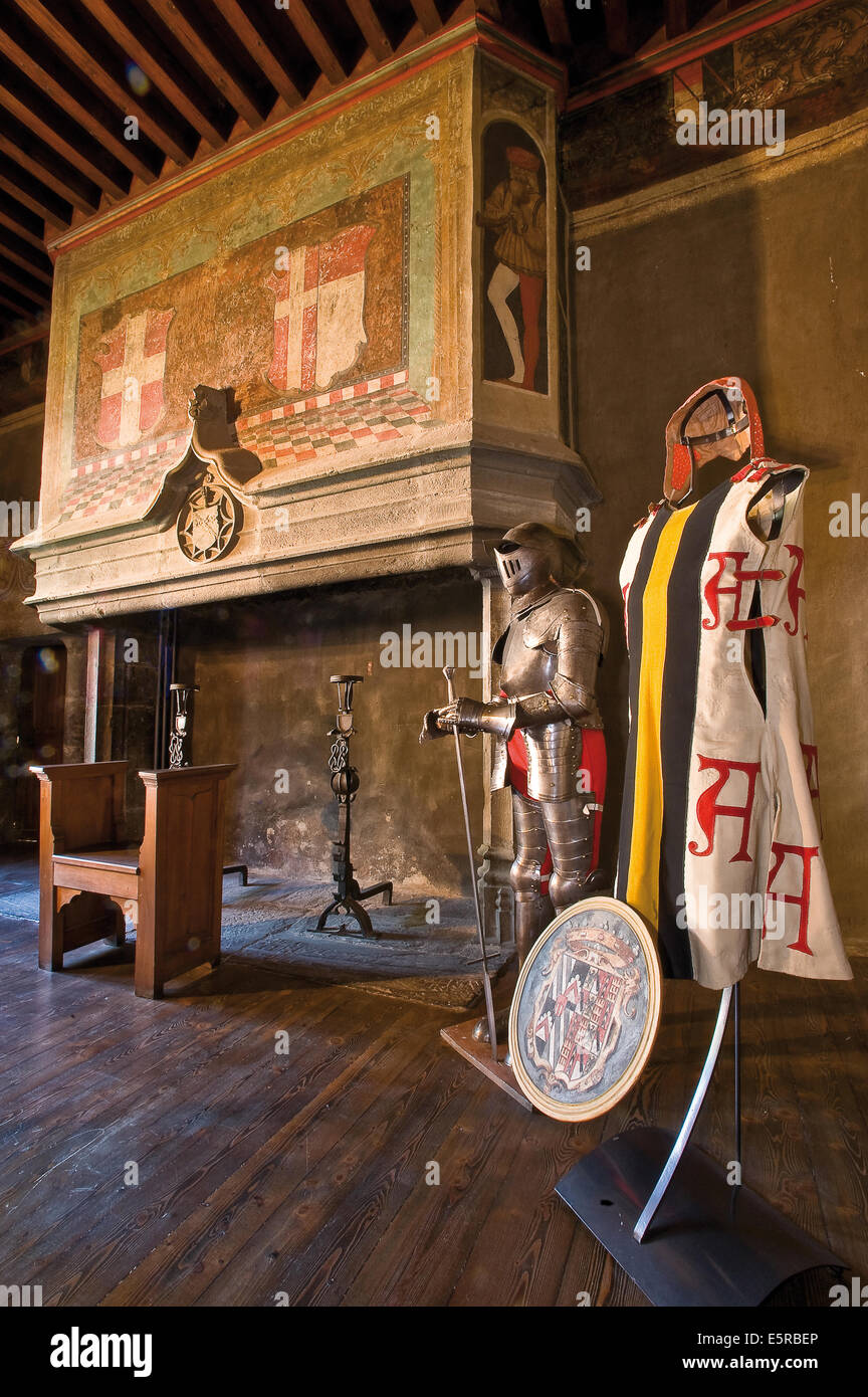 Valle d'Aosta Issogne castle Hall of Weapons Stock Photo - Alamy
